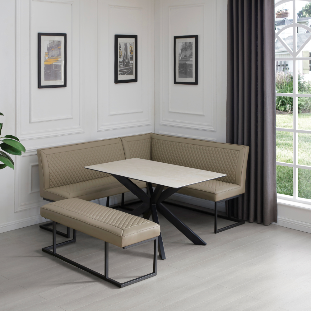 Apollo Taupe Corner Bench Set RHS Facing with Apollo Ceramic Table ...