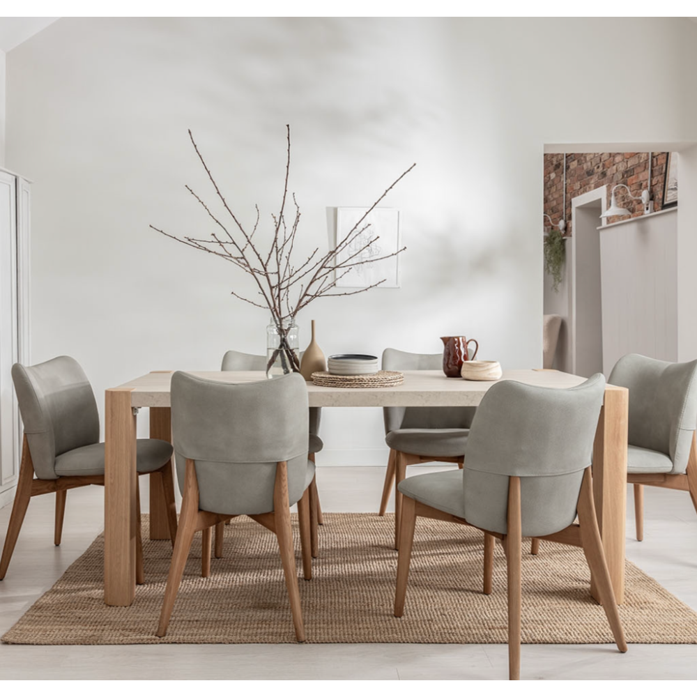 Arlo Natural Oak 190cm Dining Table with Travertine Ceramic Top ...