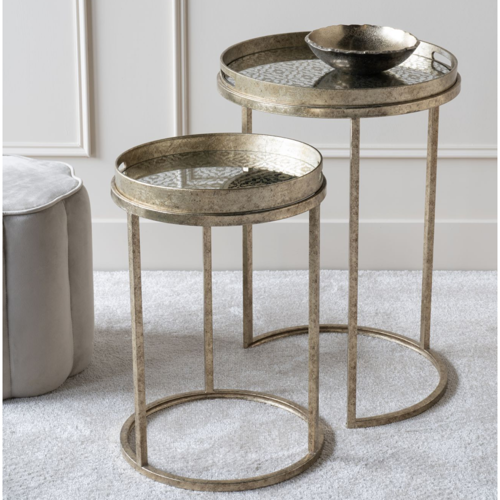 Hopo Vienna Antique Gold Diamond Set Of 2 Side Tray Tables — hopofurniture