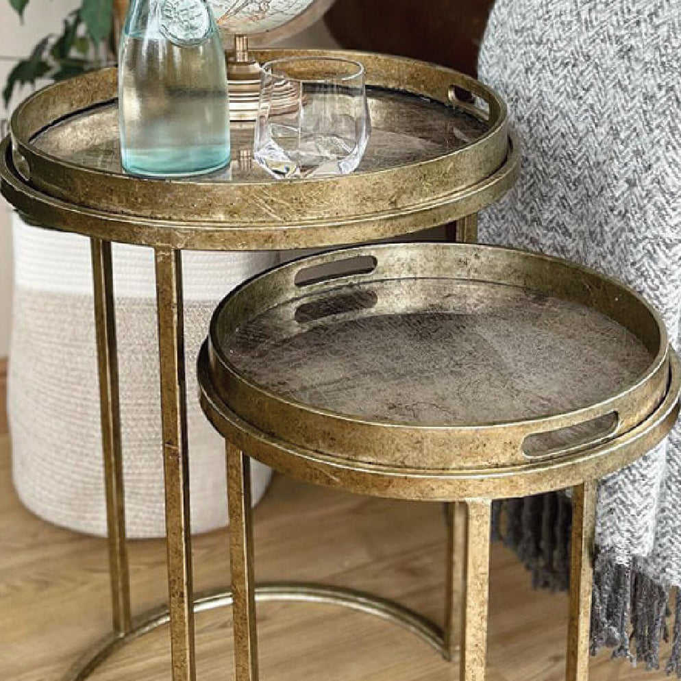 Hopo Vienna Antique Gold Atlas Set Of 2 Side Tray Tables — hopofurniture