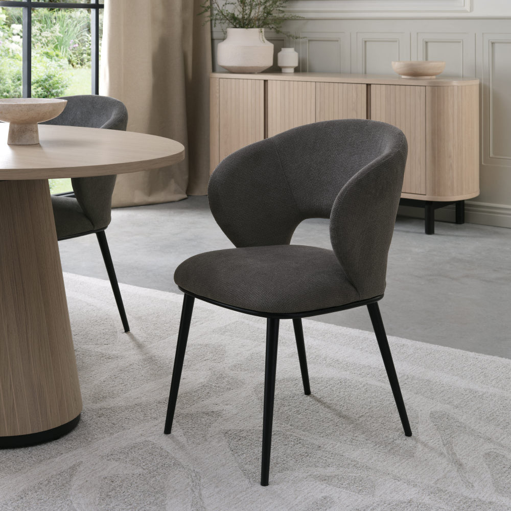 Luca - Grey Fabric Chair with Matt Black Legs – hopofurniture