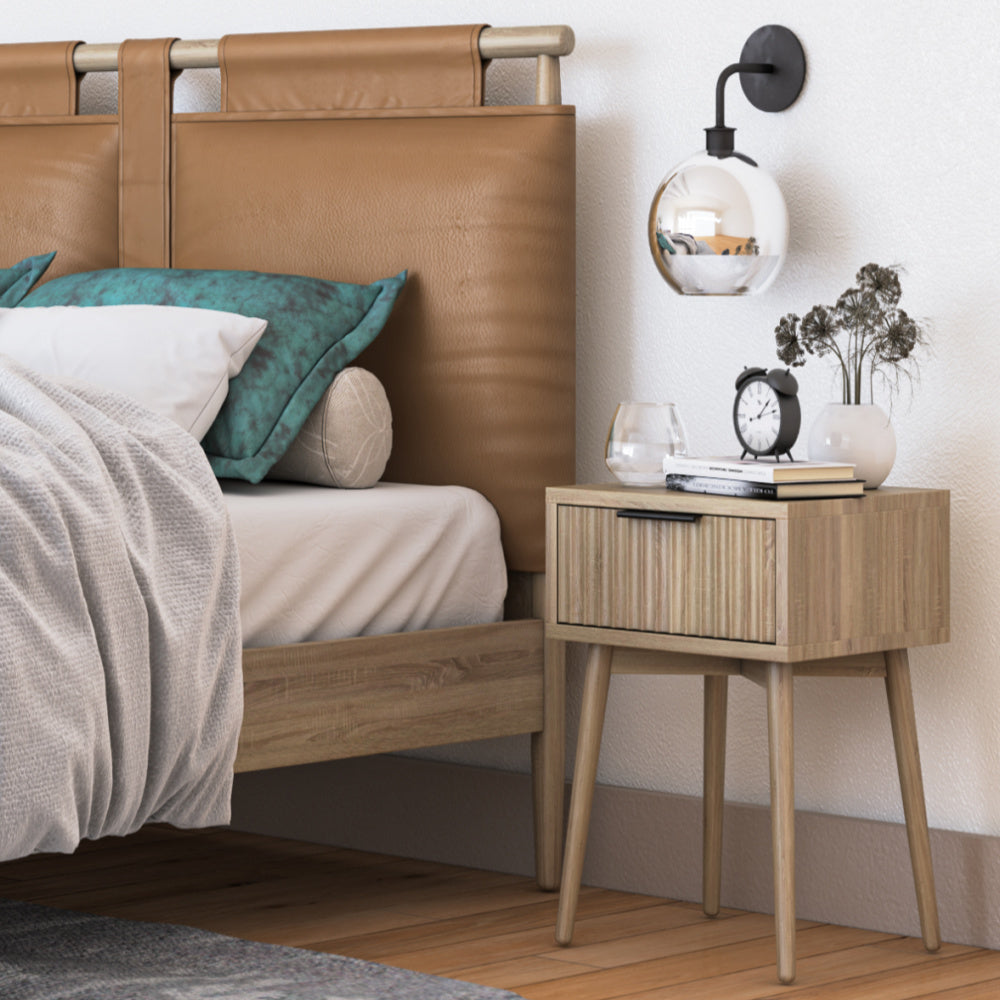 Enzo Oak 1 Drawer Grooved Side Table — hopofurniture